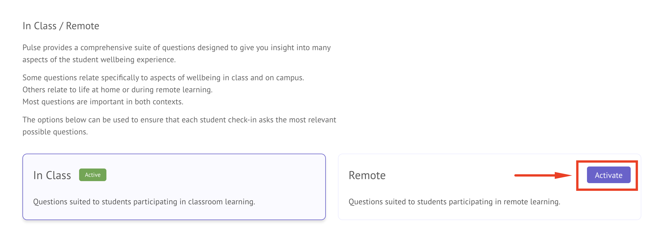 Setting your questions: In Class or Remote – Pulse by Linewize Help Center